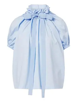 PATOU Gathered Cotton Jersey Top With Bow Detail - Blue