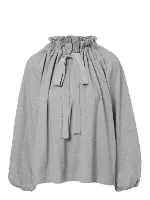 PATOU Gathered Cotton Jersey Top With Bow Detail - Grey