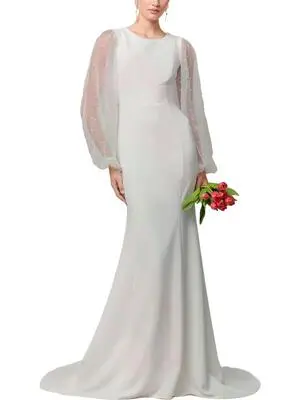 WILLA Embellished Mesh-sleeve Maxi Dress - White