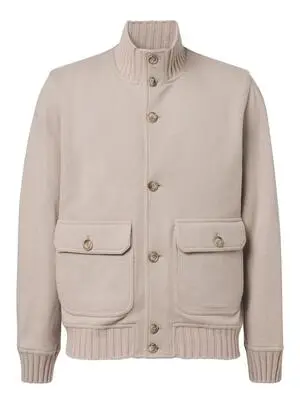 Fedeli Cashmere Bomber Jacket With Leather Details - Beige