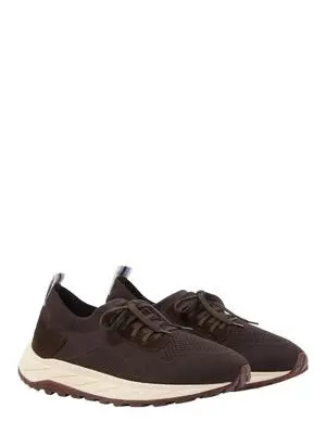 Fedeli Knitted Suede-trimmed Lace-up Sneakers - Brown