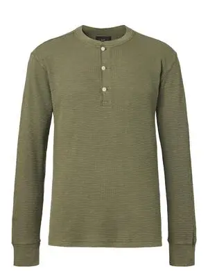 Ralph Lauren Waffle-knit Cotton Henley Shirt In Tree - Green