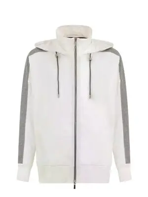 MOORER Contrast Panel Zip-up Hoodie - White