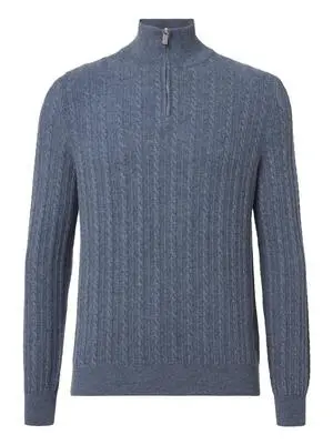 Fedeli Cable-knit Cashmere Quarter Zip Sweater - Blue