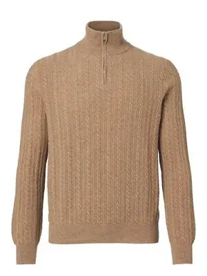 Fedeli Cable-knit Cashmere Half-zip Sweater - Brown