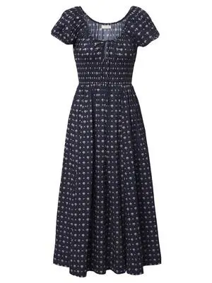 DÔEN Quinn Printed Cotton Poplin Midi Dress - Blue