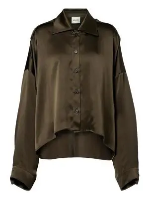 Khaite Asymmetrical Silk Satin Shirt - Green