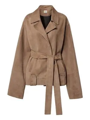 Khaite Alder Belted Suede Jacket - Beige