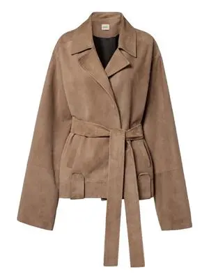 Khaite Alder Belted Suede Jacket - Beige