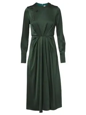Erdem Floral Appliqué Satin Seersucker Midi Dress - Green