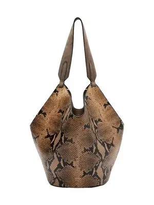 Khaite Lotus Small Snake-effect Leather Tote Bag - Grey