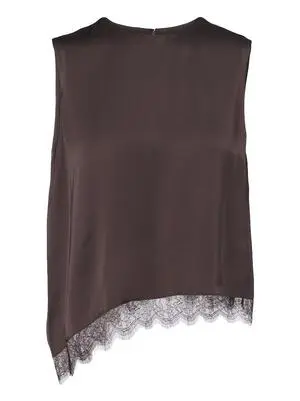 Vince Lace-trimmed Satin Sleeveless Top - Grey