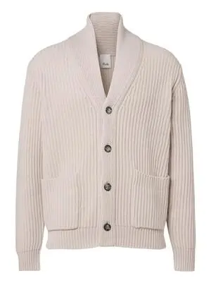ALLUDE Ribbed-knit Wool And Cashmere Cardigan - Beige