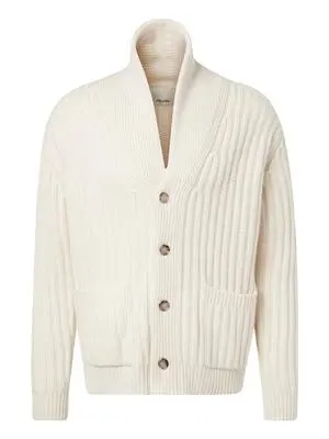 ALLUDE Ribbed Wool And Cashmere Cardigan - White