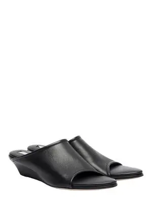 CHRISTEN Stretch Leather Wedge Mules - Black