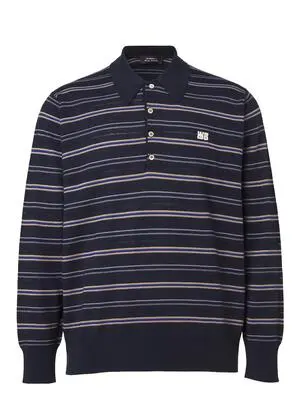 WALES BONNER Beam Striped Wool Polo Sweater - Blue