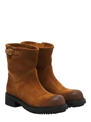 Versace Suede Ankle Boots With Buckle Fastening - Brown