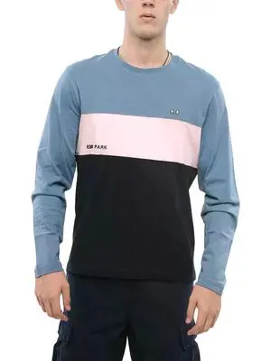 EDEN PARK Logo-print Colour-block T-shirt - Blue