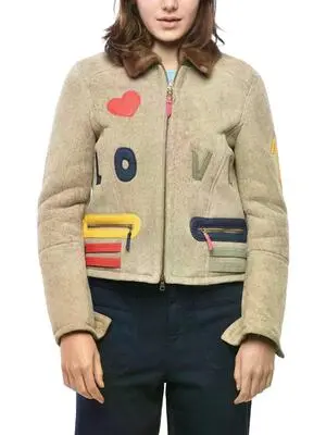 History Repeats Shearling Embroidered Jacket - Neutrals