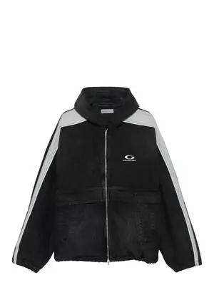 Balenciaga Logo Detail Zip-up Denim Jacket - Black