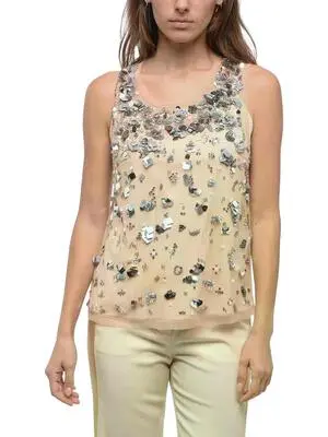 P.a.r.o.s.h Embellished Sleeveless Sheer Top - Neutrals