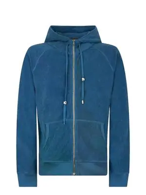MOORER Terry-cloth Zip-up Hoodie - Blue