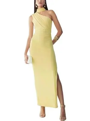 BWLDR Asymmetrical Collar Maxi Dress - Yellow