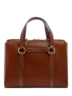 THE BRIDGE Large Leather Tote Bag With Detachable Shoulder Strap - Brown
