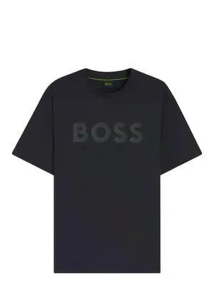 BOSS Cotton T-shirt With Tonal Logo - Blue