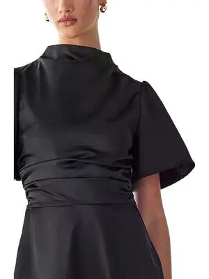 WILLA Mock Neck Mini Dress - Black