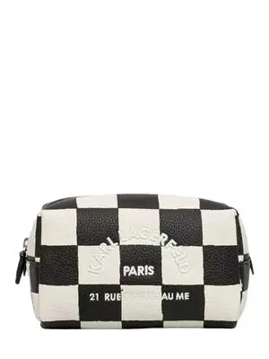 Karl Lagerfeld Checkered Logo-embroidered Cosmetic Case - Black