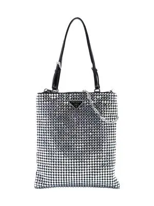 Prada Prada Embellished Crystal Satin Flat Tote Satchel Black