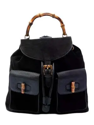 Gucci 20th Century Suede Bamboo Backpack - Black