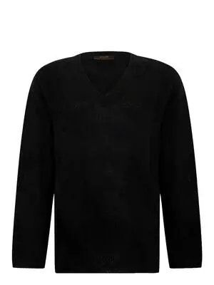 MOORER V-neck Mesh-knit Sweater - Black