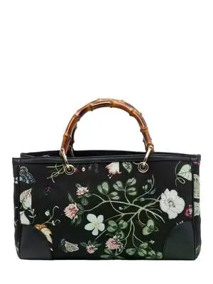 Gucci Flora Knight Bamboo Shopper Satchel - Black