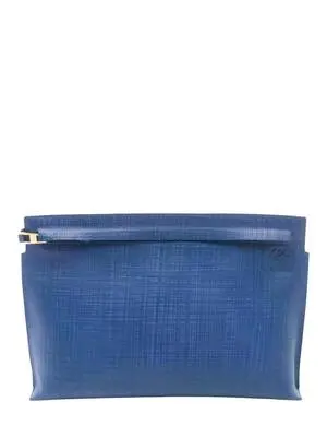 Loewe Loewe Large Linen Embossed Calfskin Anagram T Pouch Clutch Bag Blue