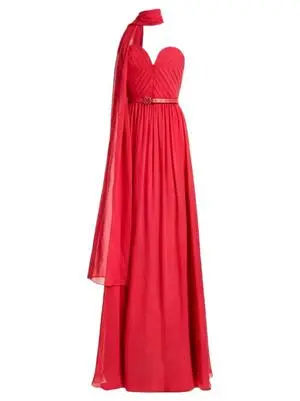 Elie Saab Belted Silk Maxi Dress - Red