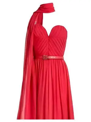 Elie Saab Belted Silk Maxi Dress - Red