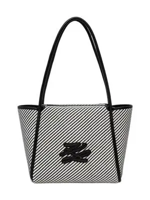 Karl Lagerfeld Diagonal Stripe Monogram Patch Tote Bag - White