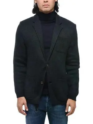 SUN HOUSE Single-breasted Knit Blazer - Blue