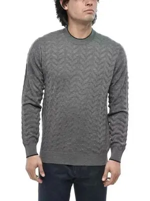 PAOLO PECORA Chevron Pattern Crew Neck Sweater - Grey
