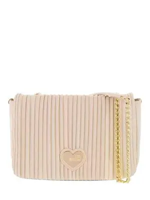 Moschino Pleated Heart Plaque Shoulder Bag - Neutrals