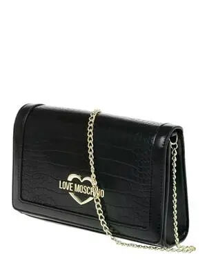 Moschino Crocodile-effect Heart-plaque Shoulder Bag - Black
