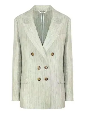 KILTIE Kiltie Double-Breasted Striped Linen Blazer