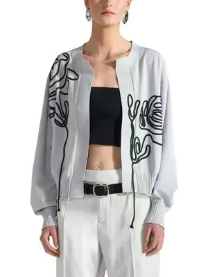 Liviana Conti Embroidered Open-front Cardigan - Grey