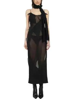 YEHUAFAN Semi-sheer Midi Dress - Black
