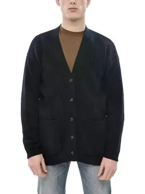 PAOLO PECORA V-neck Ribbed Knit Cardigan - Blue
