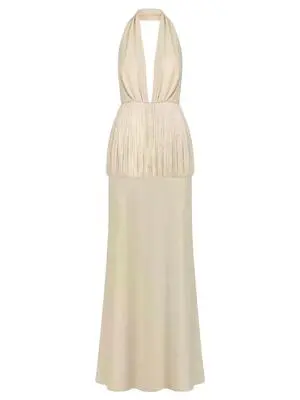 BAOBAB Paloma Halterneck Maxi Dress With Fringe Detailing - Neutrals