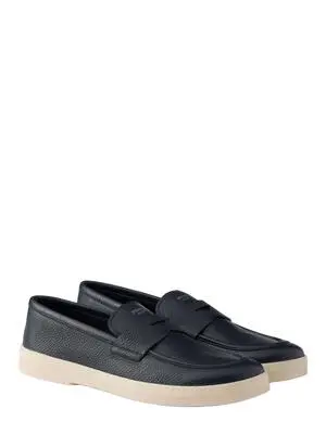 Prada Leather Loafers With Screen-printed Logo - Blue