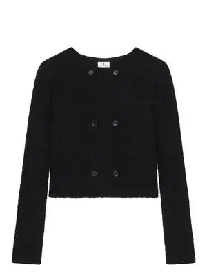 COURRÃ¨GES Courrèges Double-breasted Bouclé Knit Jacket With Embroidered Logo - Black